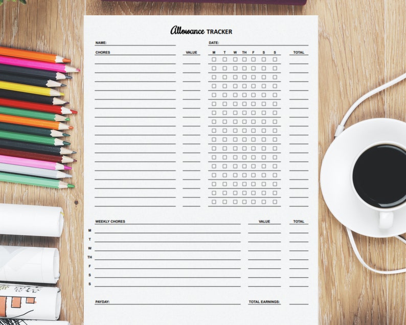 Weekly Allowance Tracker Printable PDF Allowance Tracker for - Etsy