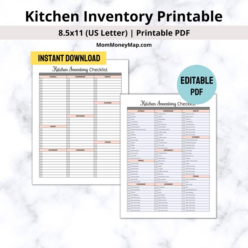 Kitchen Inventory Checklist Printable PDF, Declutter and Organize ...