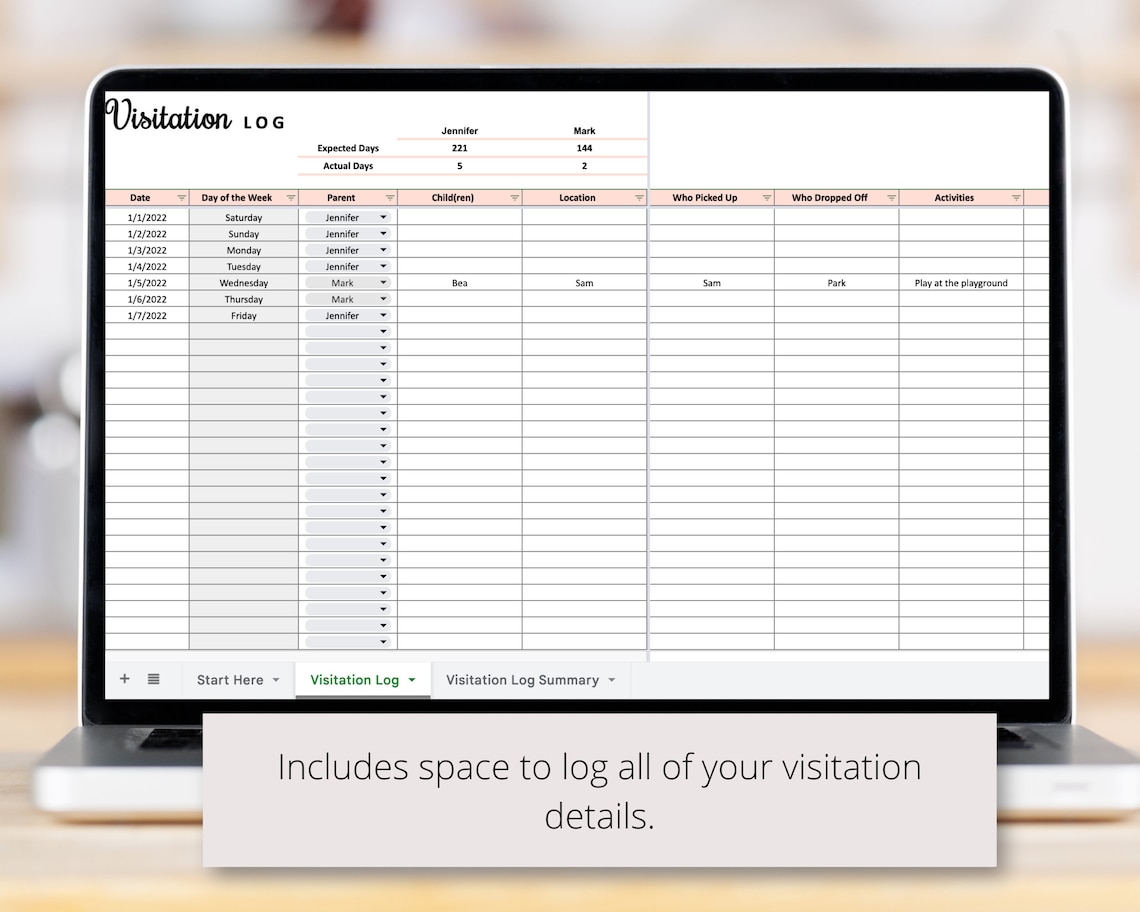 Child Custody Visitation Days Tracker Google Sheets - Etsy