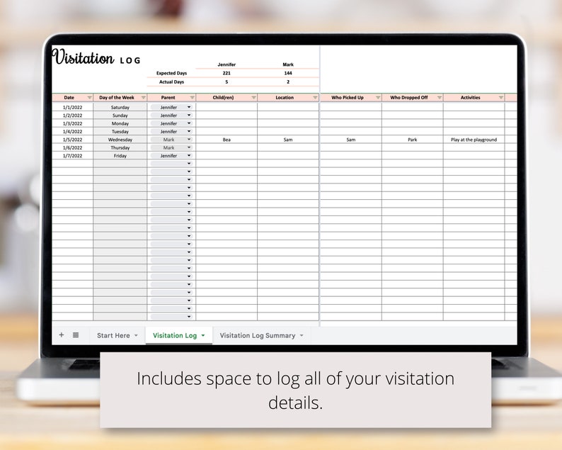 Child Custody Visitation Days Tracker Google Sheets - Etsy