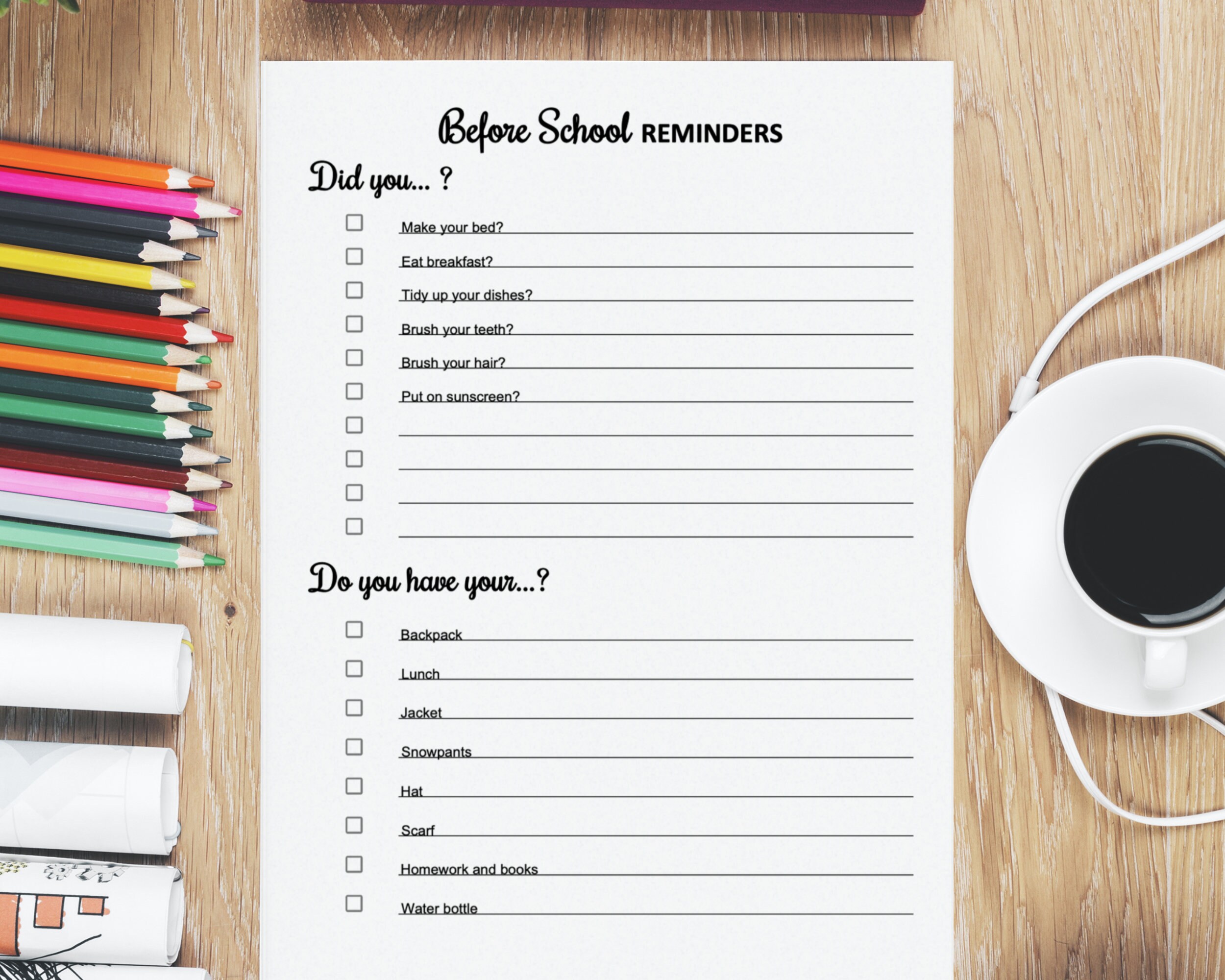 Before School Reminders Checklist PDF, Getting Ready for School ...