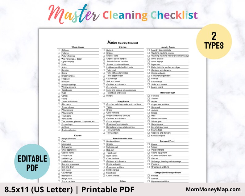 Master Cleaning List Printable PDF Cleaning Checklist for - Etsy