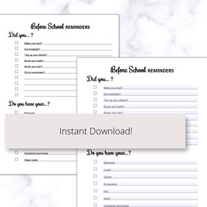 Before School Reminders Checklist PDF, Getting Ready for School ...