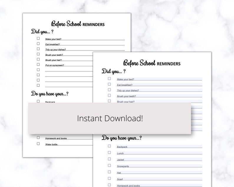 Before School Reminders Checklist PDF, Getting Ready for School ...