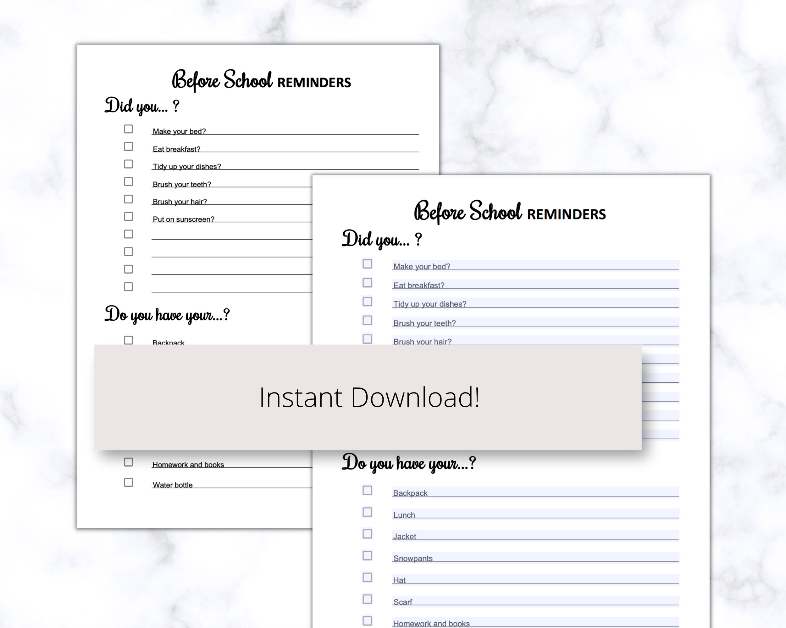 Before School Reminders Checklist PDF, Getting Ready for School ...