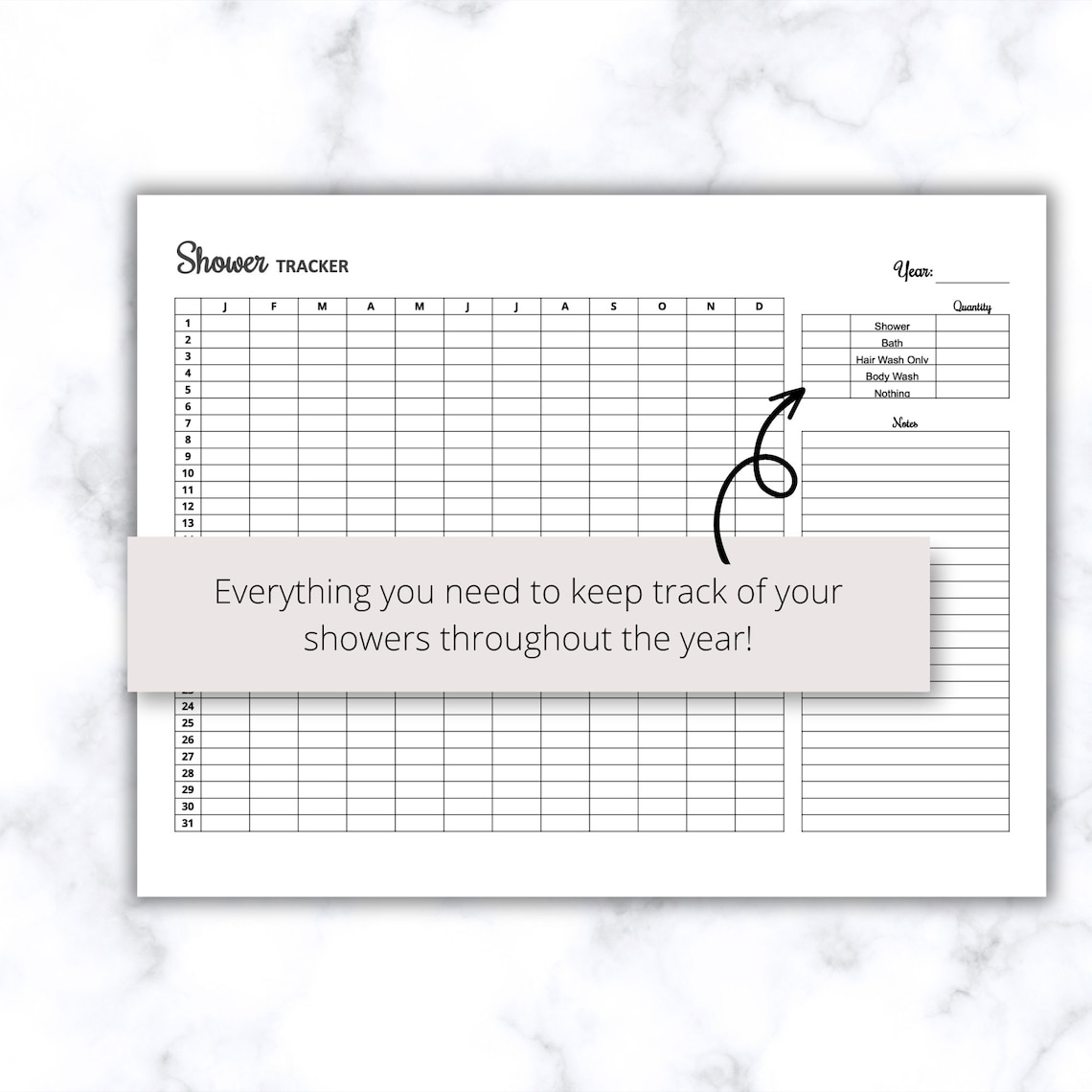 Shower Tracker Printable PDF, Bath Tracker, Shower Log Template, Hair ...