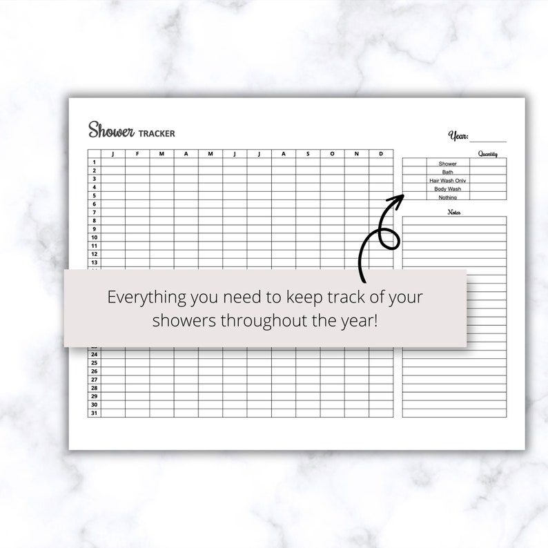 Shower Tracker Printable PDF, Bath Tracker, Shower Log Template, Hair ...
