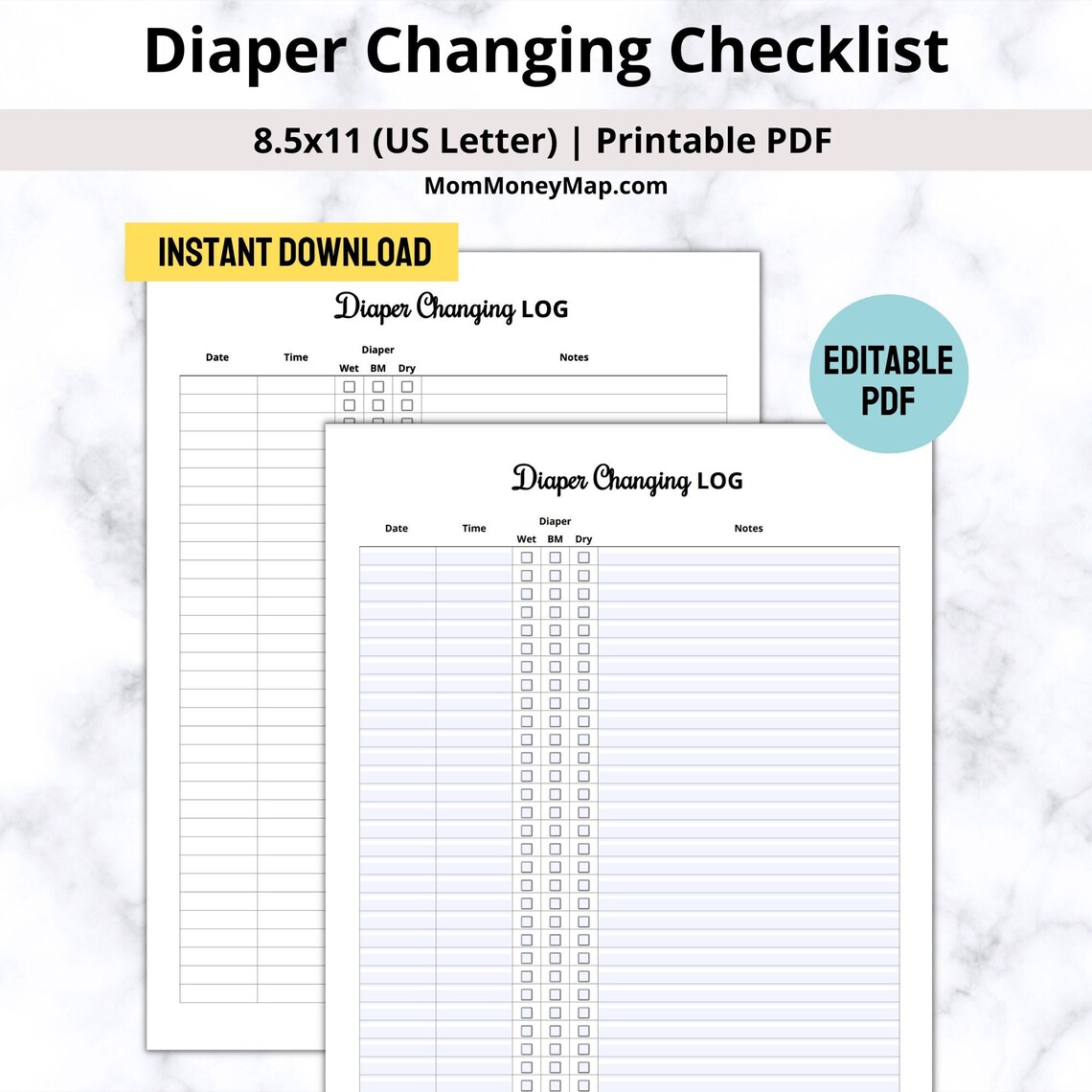 Diaper Changing Printable PDF, Newborn Diaper Changing Tracking, Simple ...