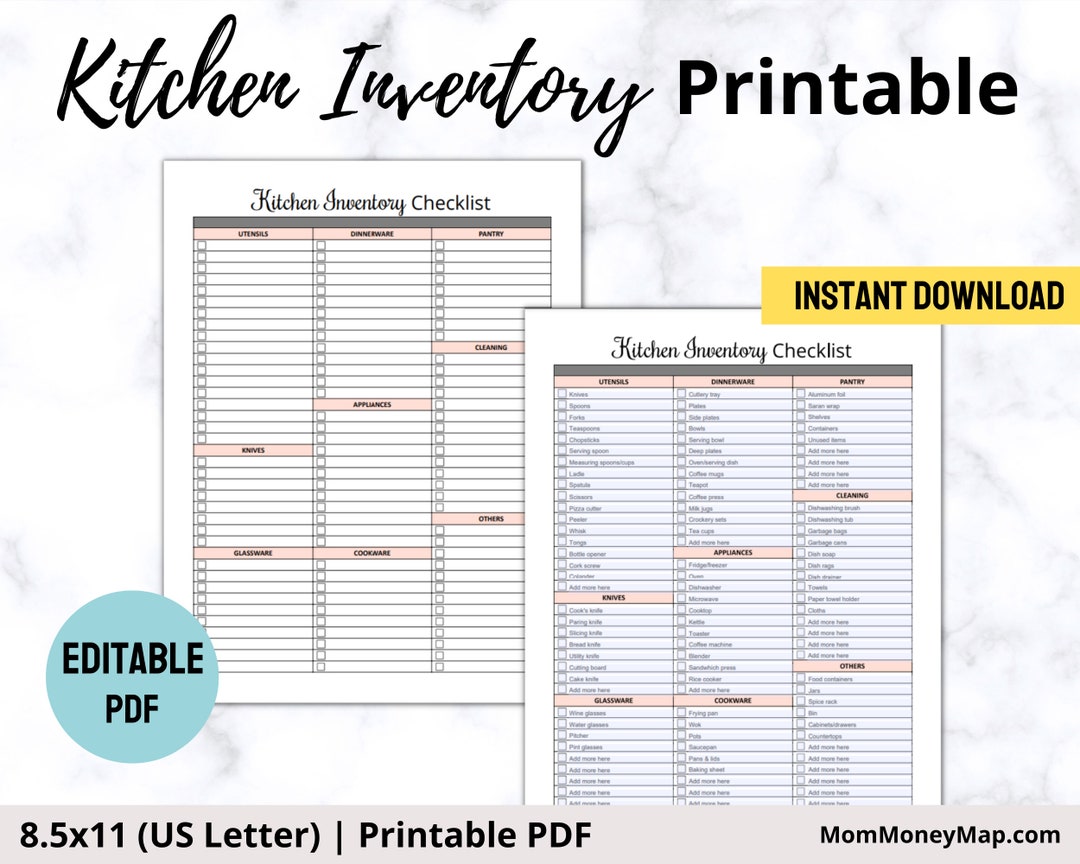 Kitchen Inventory Checklist Printable PDF Declutter and - Etsy