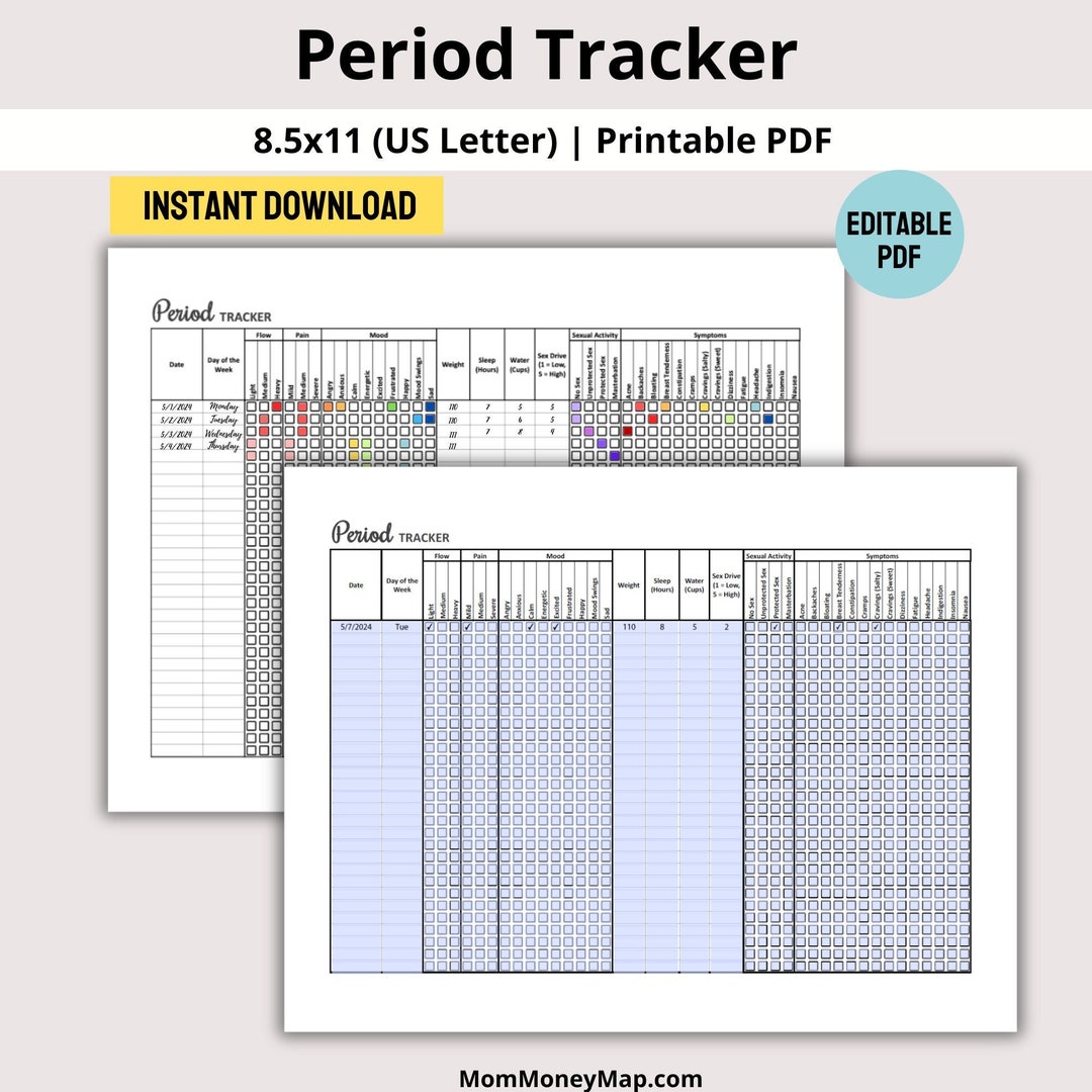 Period Tracker Printable PDF, Menstrual Period Tracker Printable, Track ...