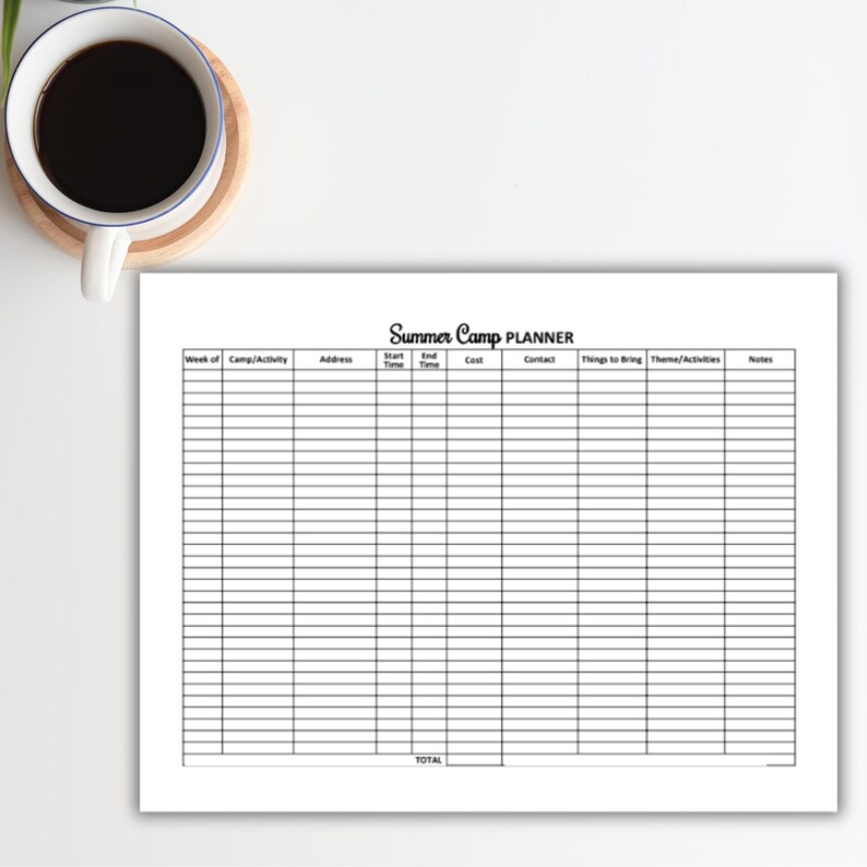 Summer Camp Planner Printable PDF, Summer Camp Organizer, Camp ...