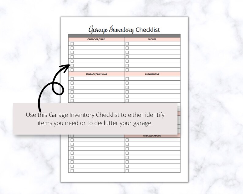 Garage Inventory Checklist Printable PDF, Garage Decluttering Guide, Garage Cleaning Checklist ...