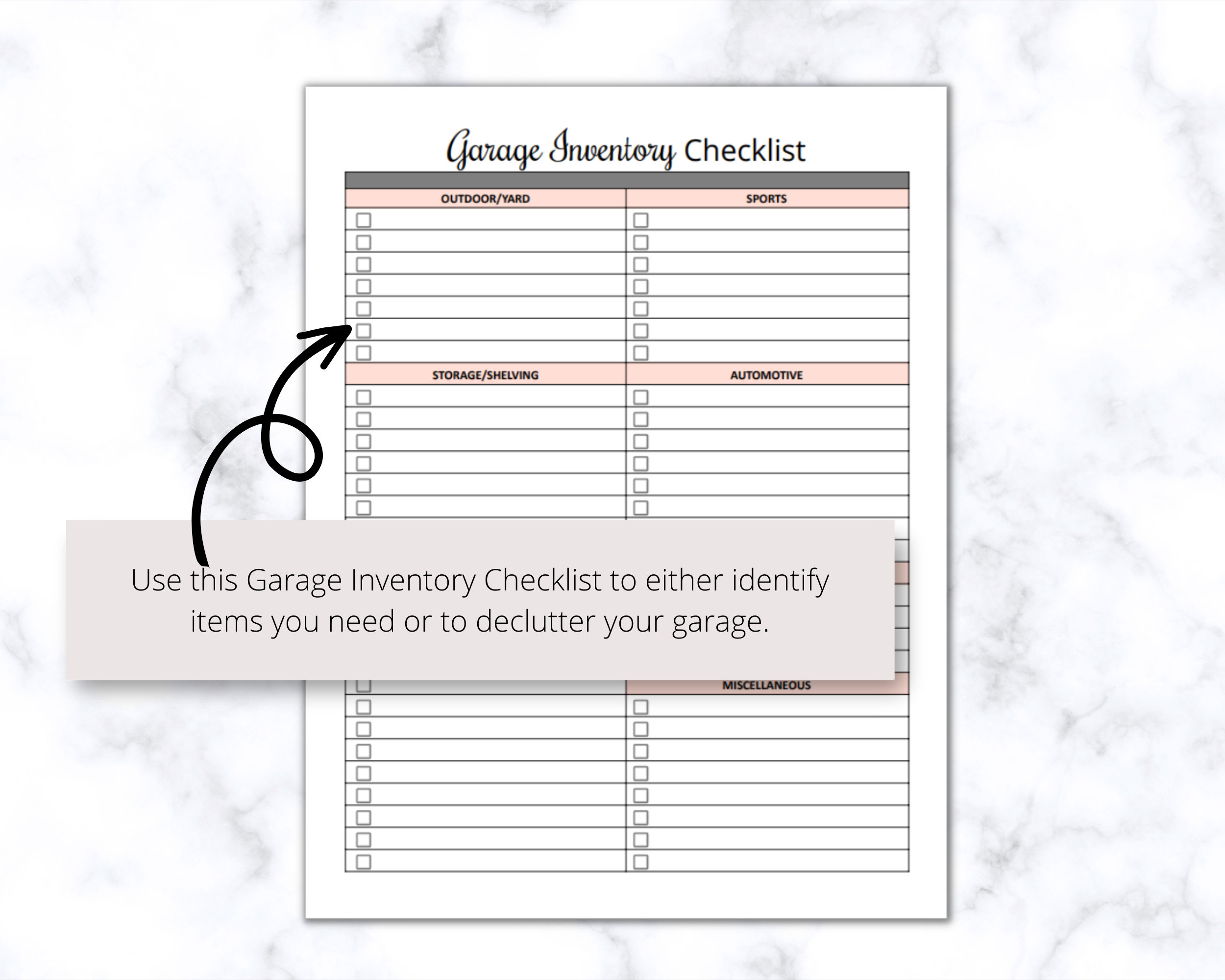 Garage Inventory Checklist Printable PDF, Garage Decluttering Guide ...