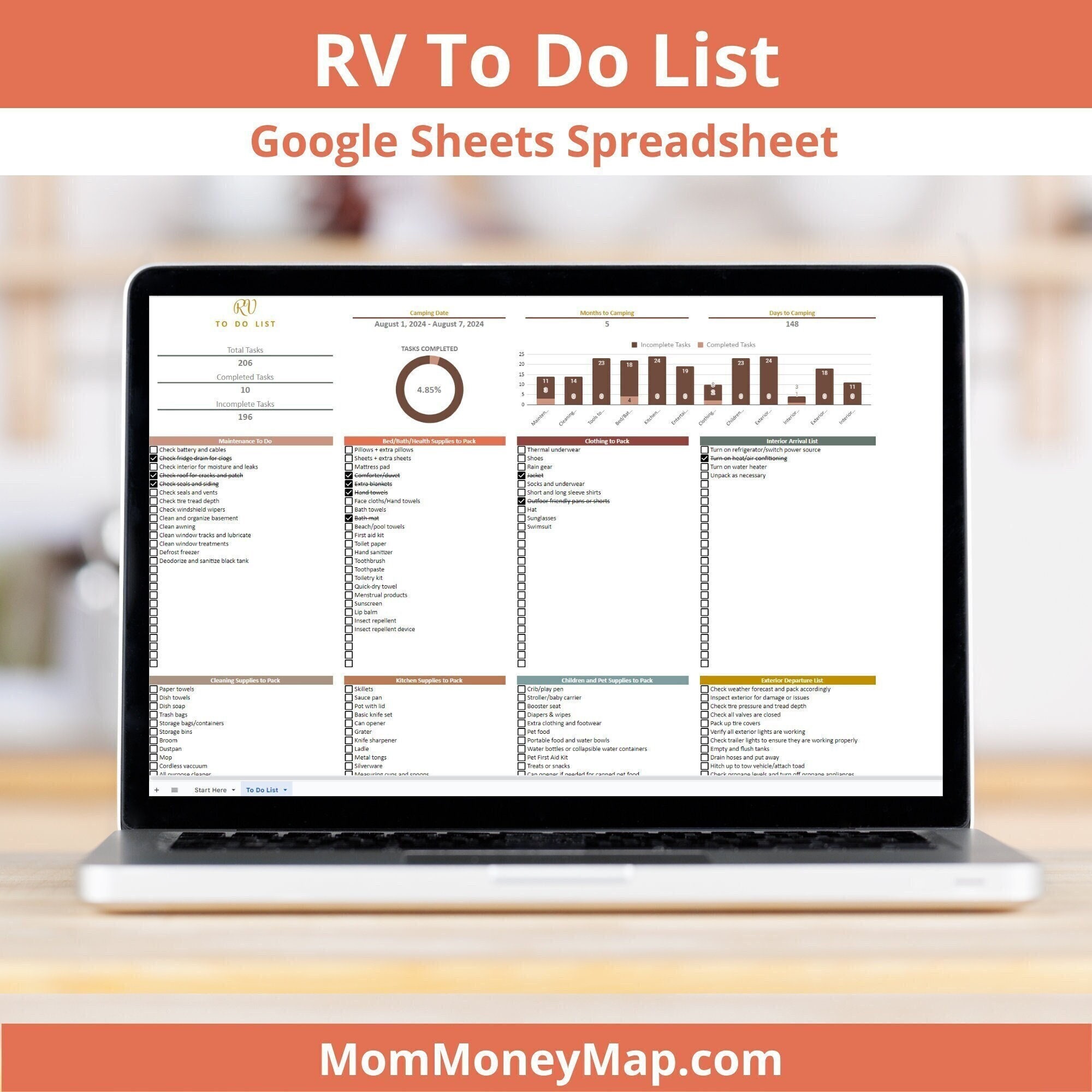 RV to Do List Google Sheets Spreadsheet,rv Camping Checklist Template ...