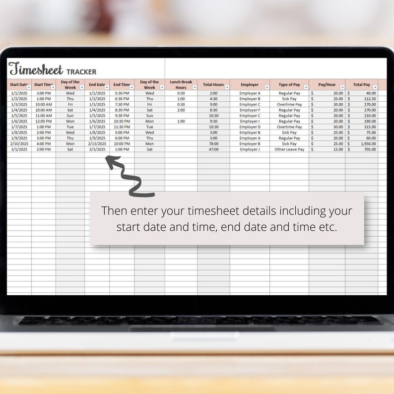 Simple Timesheet Tracker Excel Spreadsheet, Track Billable Hours Excel ...