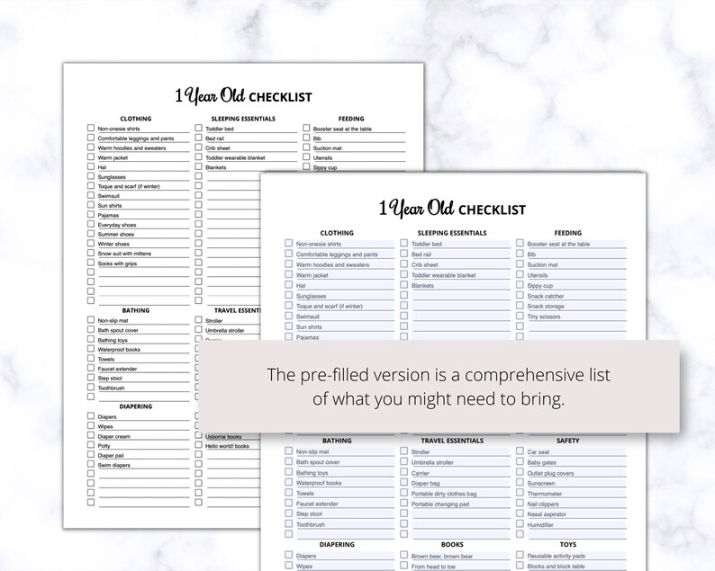 1 Year Old Essentials Checklist Printable PDF, Toddler Essentials List ...
