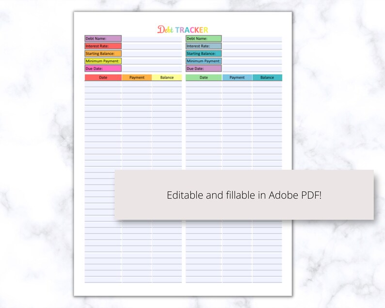 Multi-color Debt Tracker Printable PDF, Debt Payoff Tracker, Debt ...