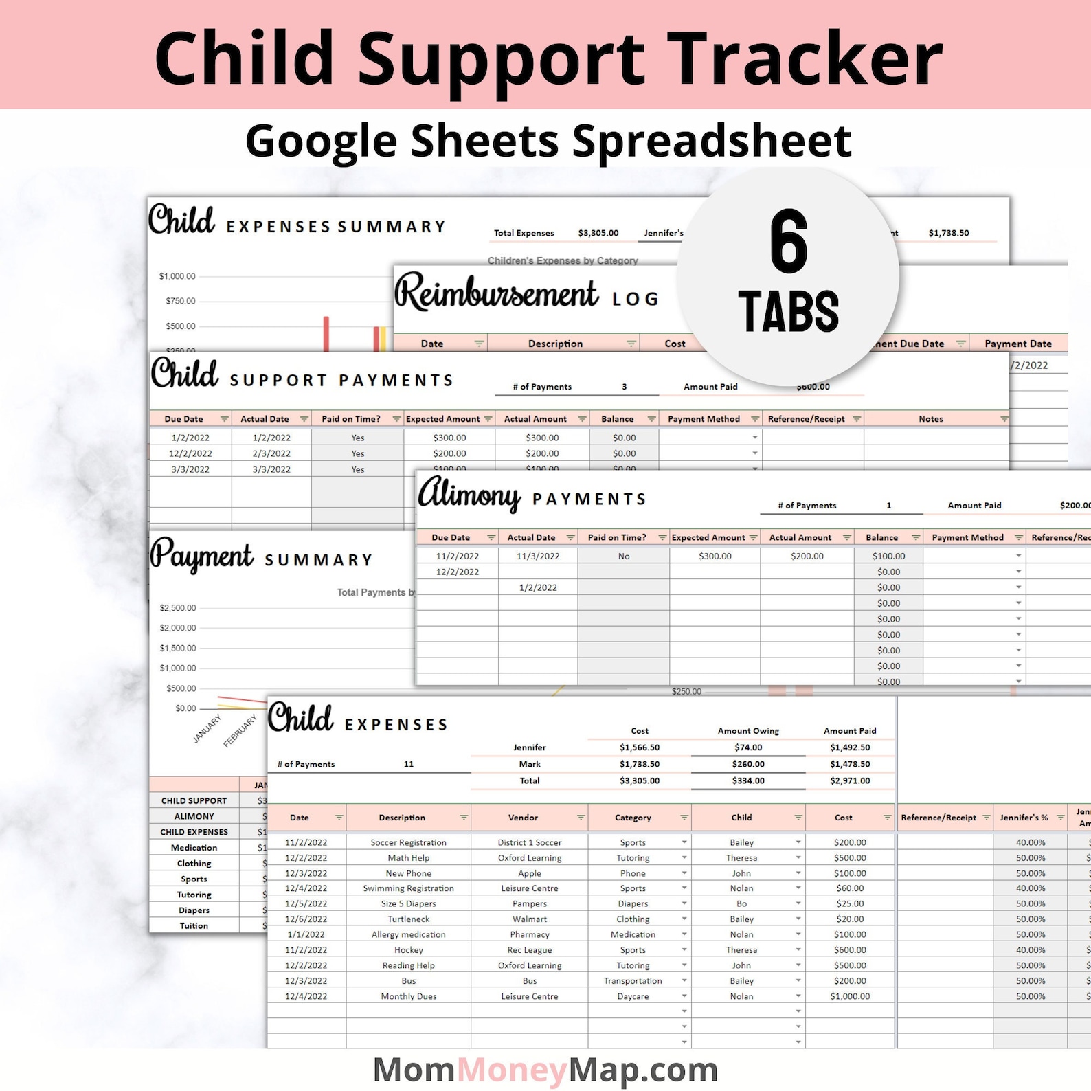 Child Support Tracker Google Sheets Spreadsheet, Child Custody Planner ...