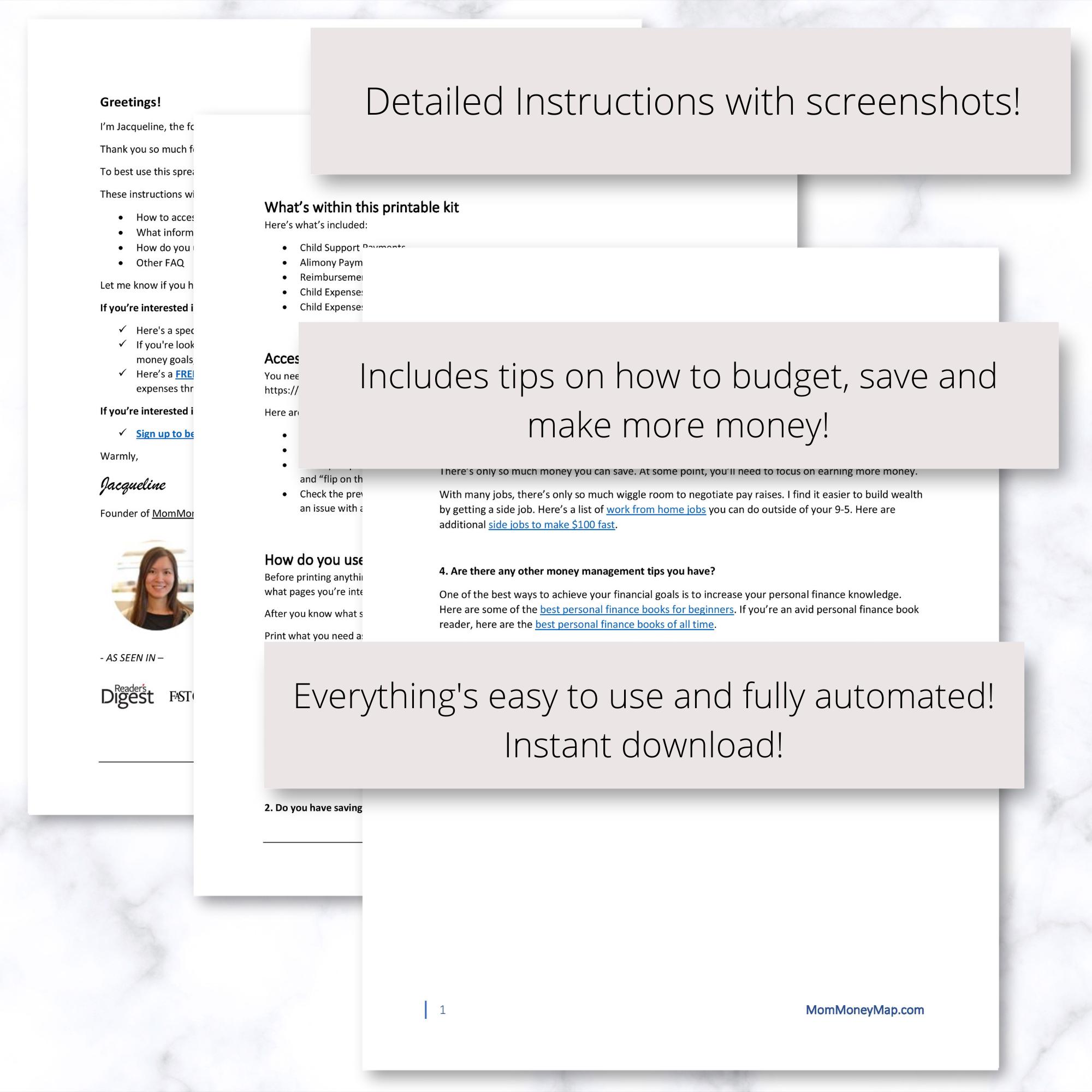Child Support Tracker Printable PDF, Child Expenses Tracker for ...