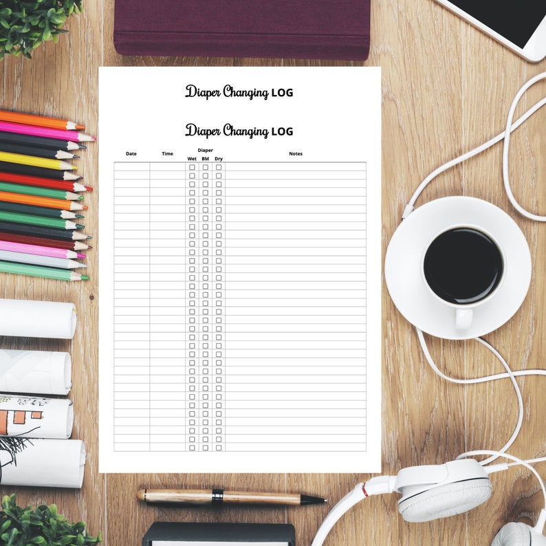 Diaper Changing Printable PDF, Newborn Diaper Changing Tracking, Simple ...