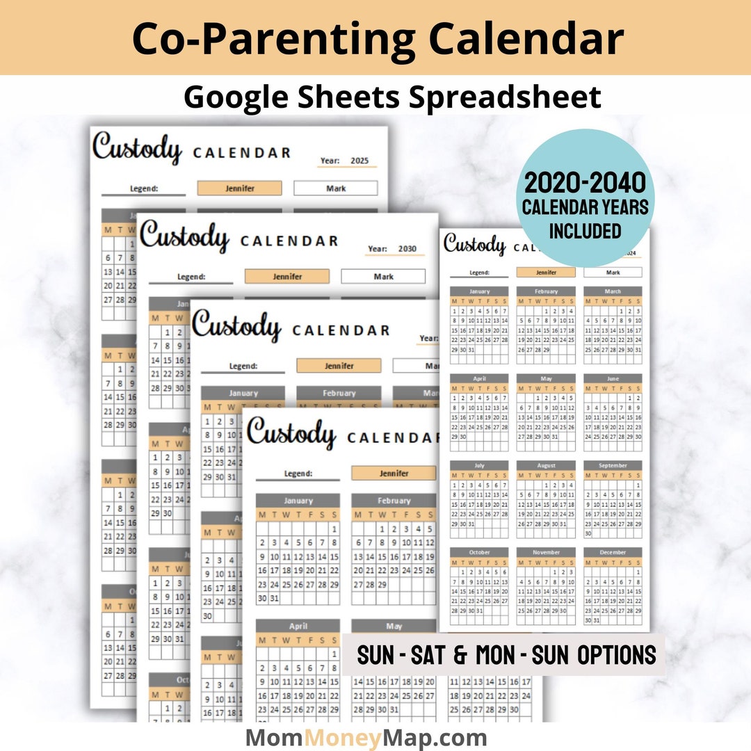 Co-parenting Calendar Google Sheets Spreadsheet, Co Parenting Calendar ...