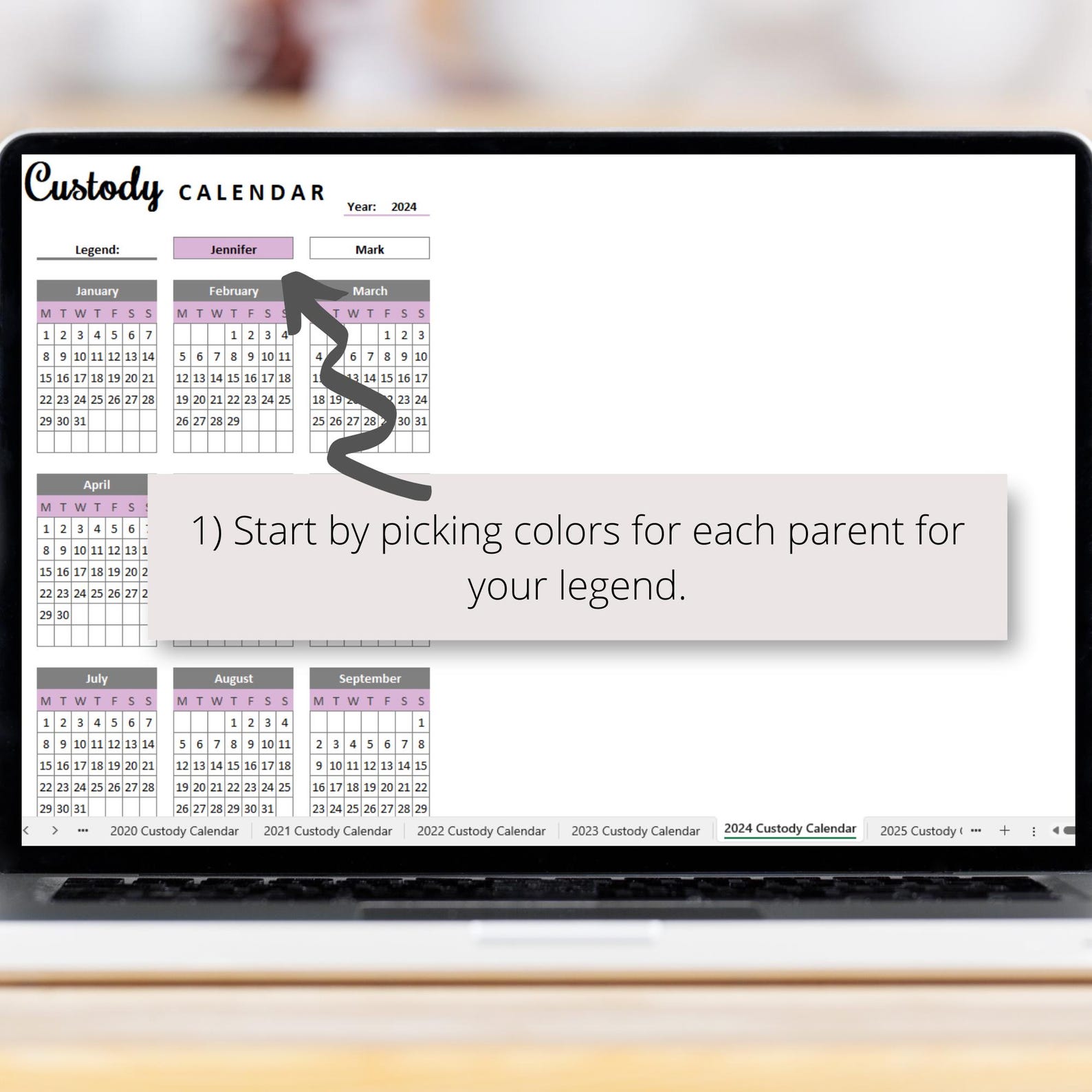 Co-parenting Calendar Excel Spreadsheet, Co Parenting Calendar, Child ...