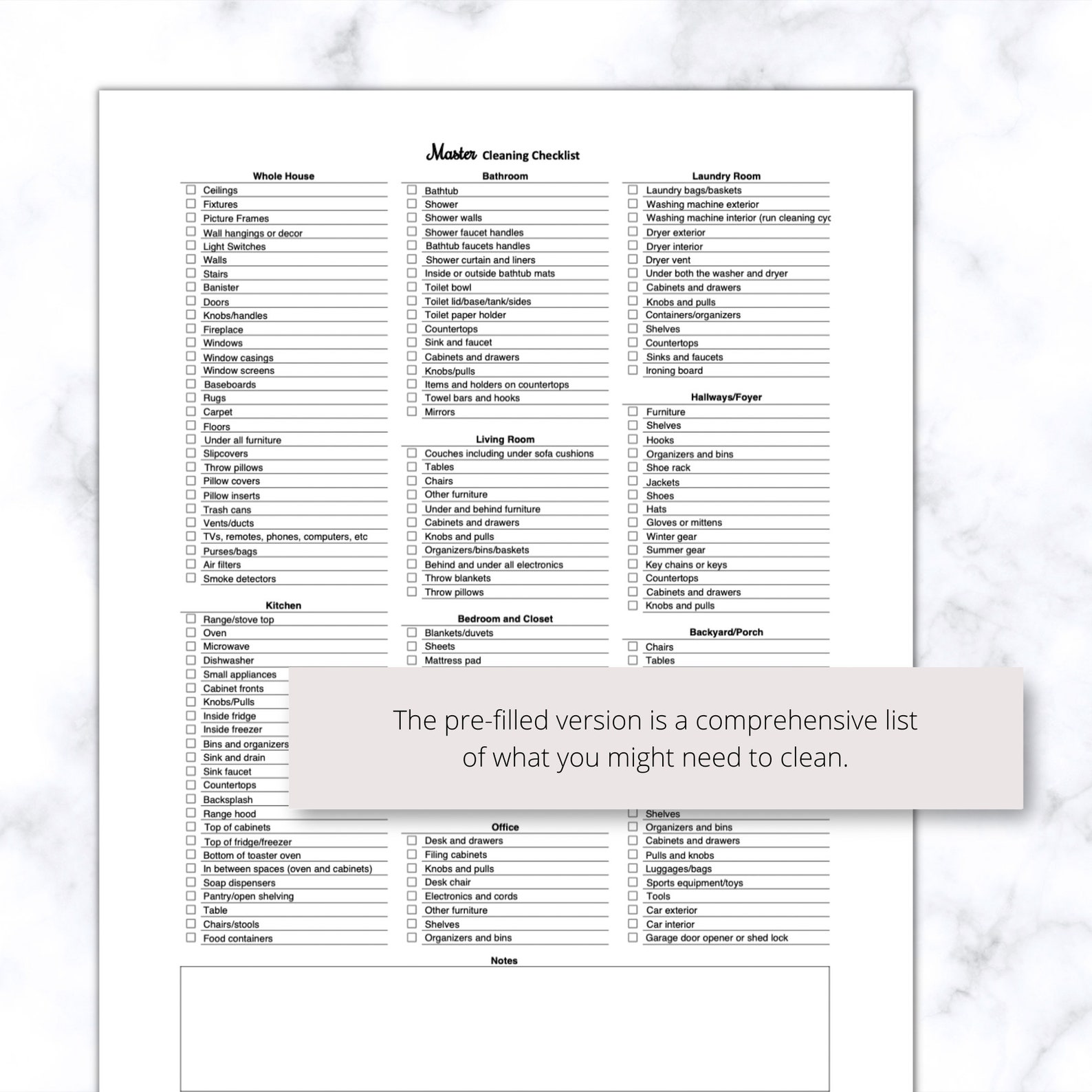 Master Cleaning List Printable PDF, Cleaning Checklist for House ...