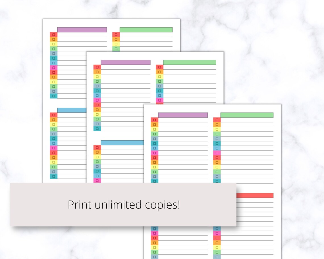 Multi-color Blank Checklist Printable PDF, Blank to Do List, Minimalist ...
