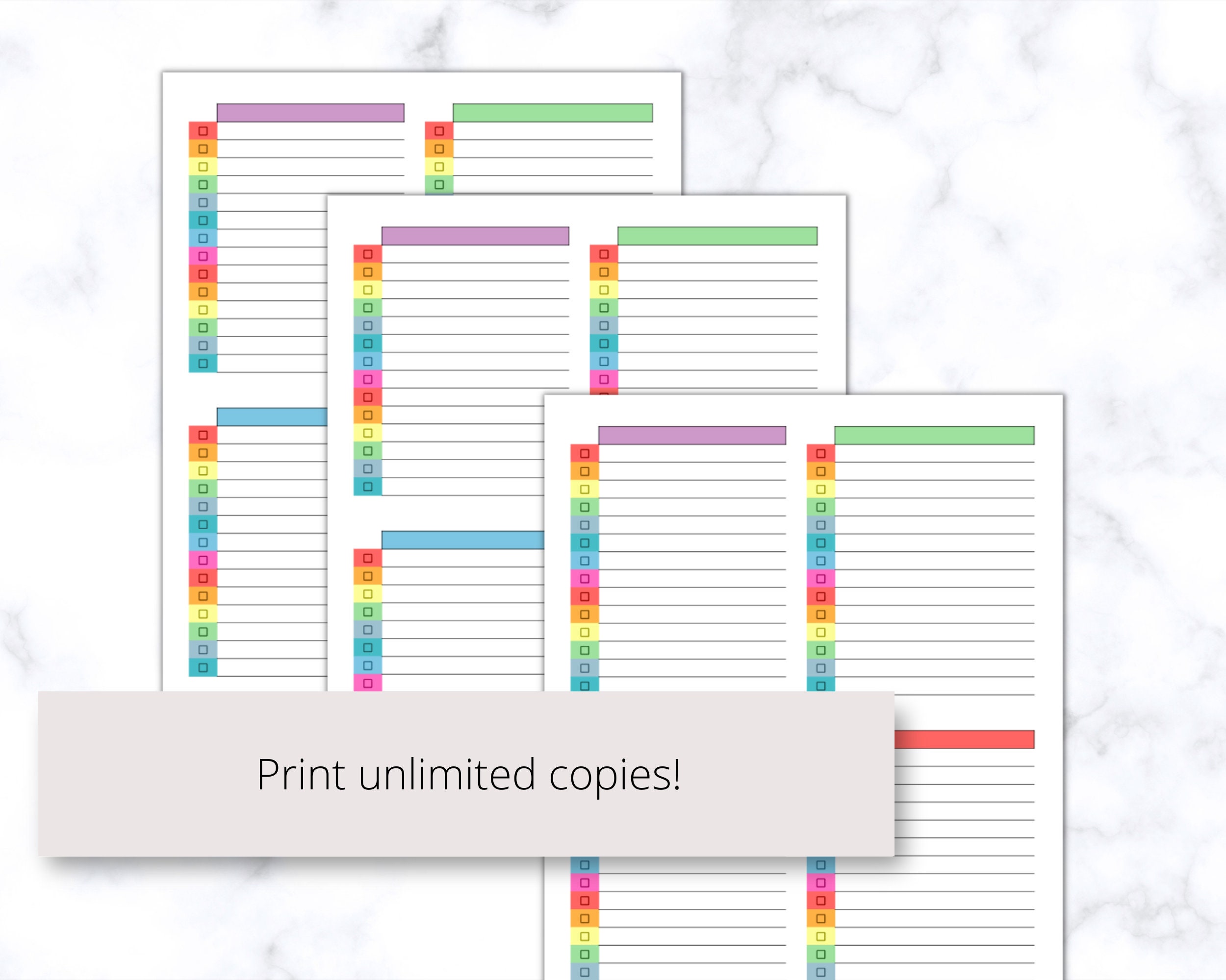 Multi-color Blank Checklist Printable PDF, Blank to Do List, Minimalist ...