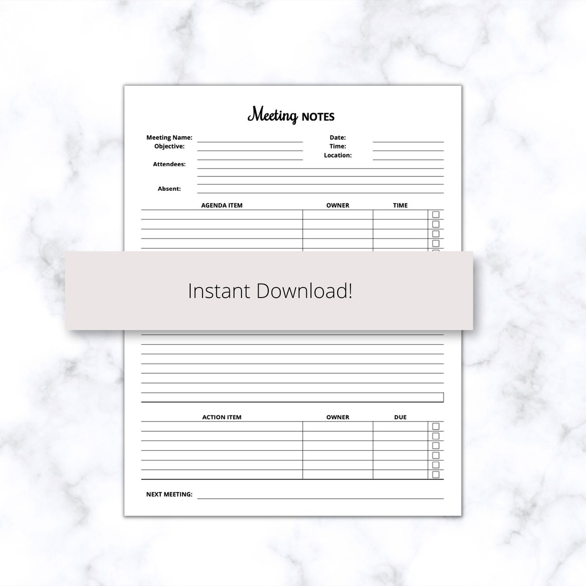 Meeting Minutes Printable PDF, Editable Agenda and Minutes, Meeting ...