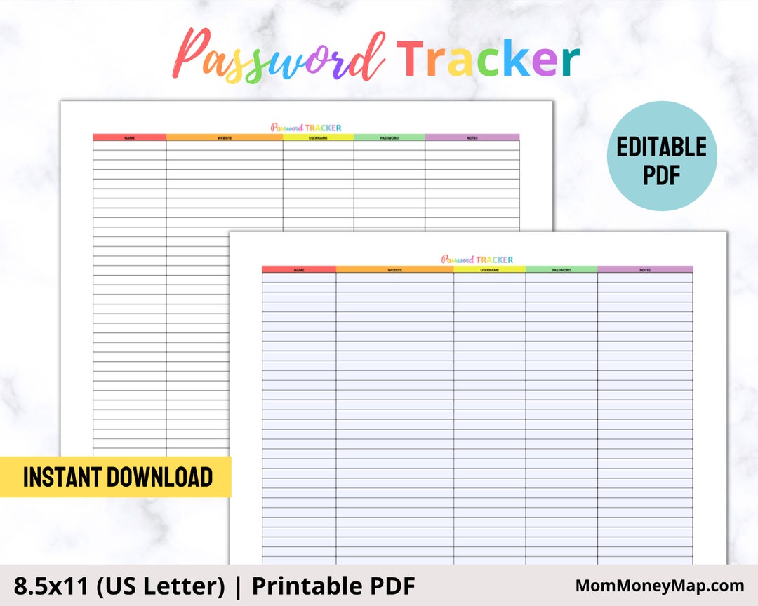 Multi-color Password Tracker Printable PDF Account Tracker - Etsy