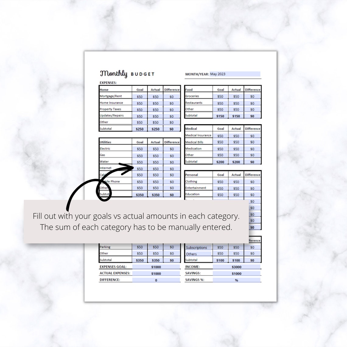 Monthly Budget Printable PDF, Simple Budget Template PDF, Budget ...