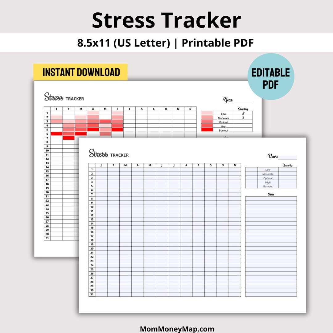 Stress Tracker Printable PDF, Daily Stress Log, Stress Tracker for Work ...
