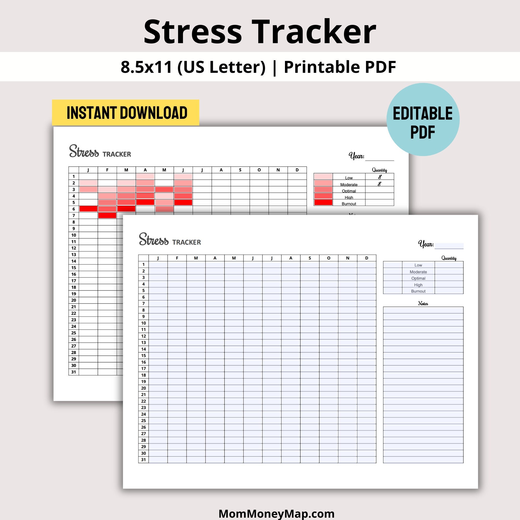 Stress Tracker Printable PDF, Daily Stress Log, Stress Tracker for Work ...