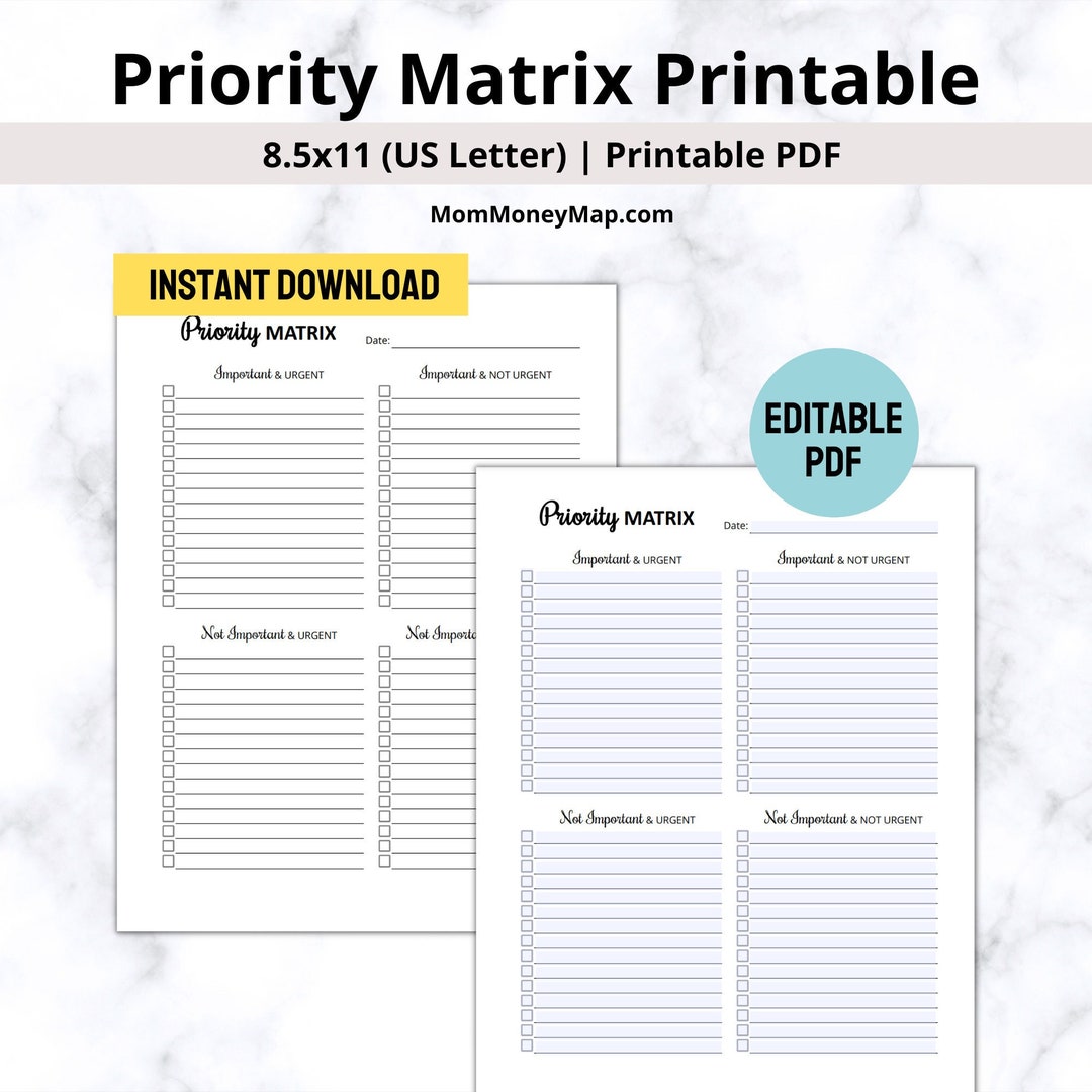 Priority Matrix Printable PDF, Eisenhower Matrix PDF Template, Priority ...