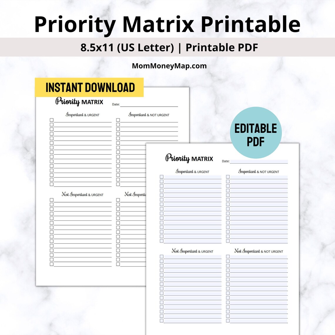 Priority Matrix Printable PDF, Eisenhower Matrix PDF Template, Priority ...