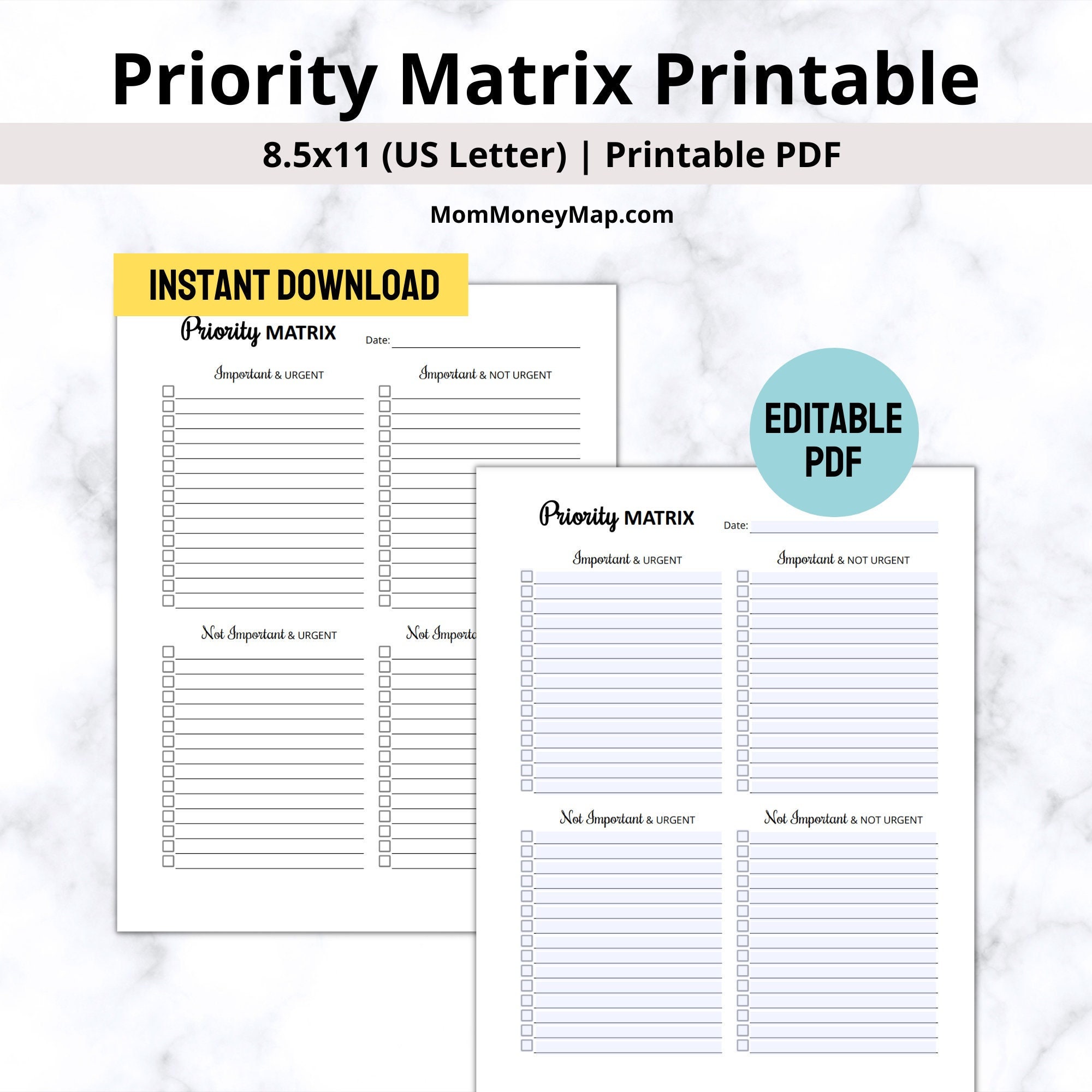 Priority Matrix Printable PDF, Eisenhower Matrix PDF Template, Priority ...