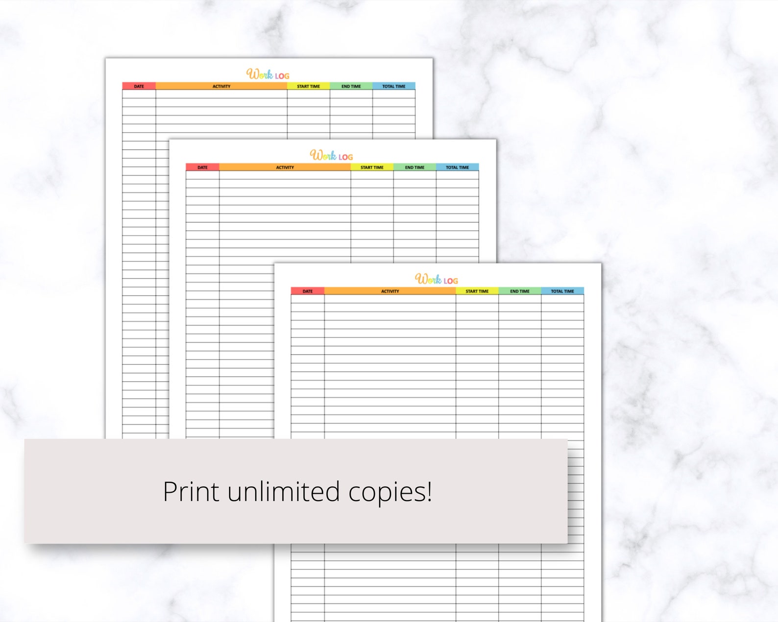 Multi-color Work Log Printable PDF Portrait, Task Time Tracker, Time ...