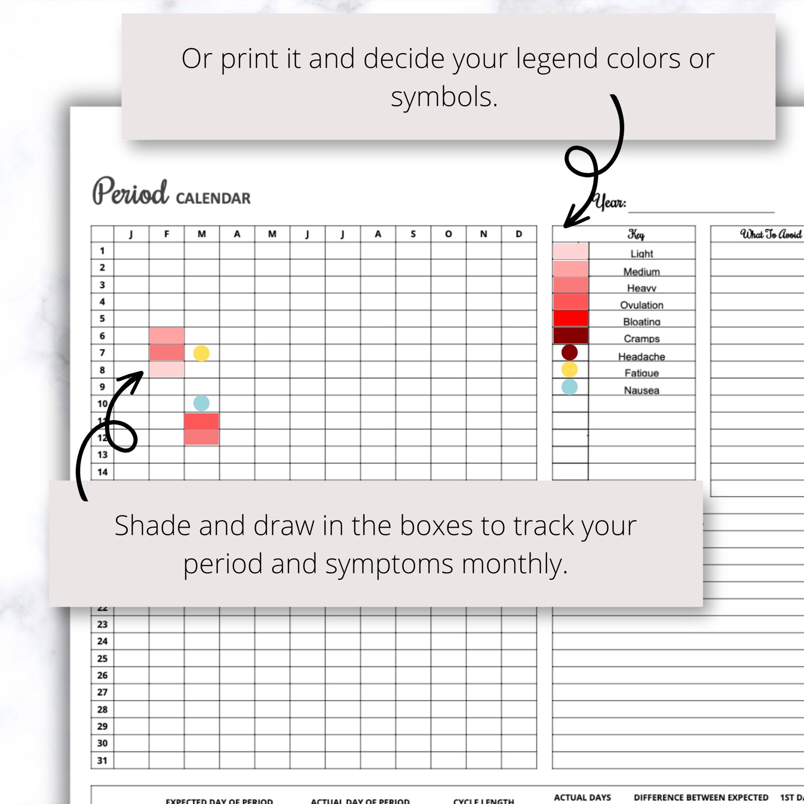 Period Calendar Printable PDF, Monthly Period Calendar PDF ...