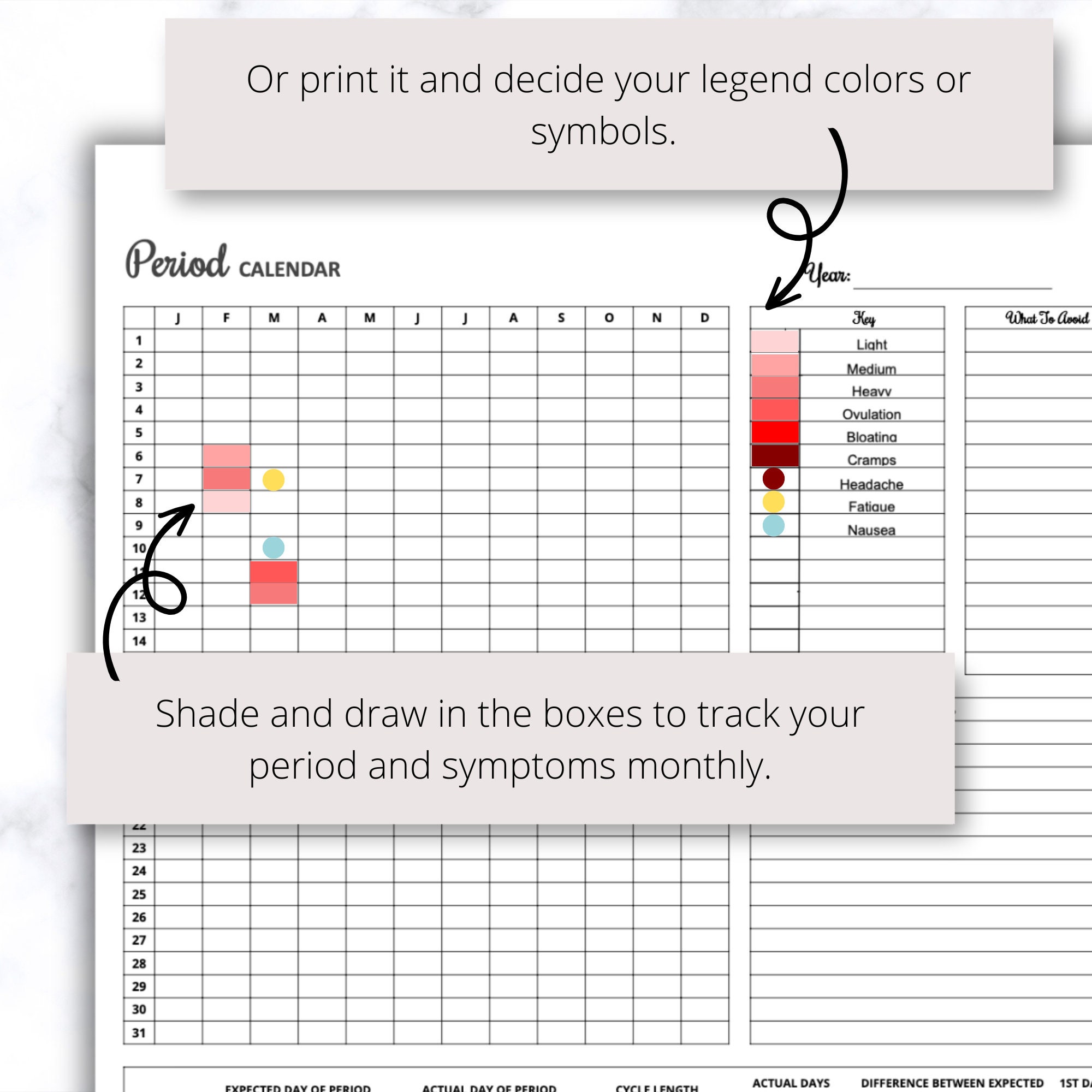Period Calendar Printable PDF, Monthly Period Calendar PDF ...