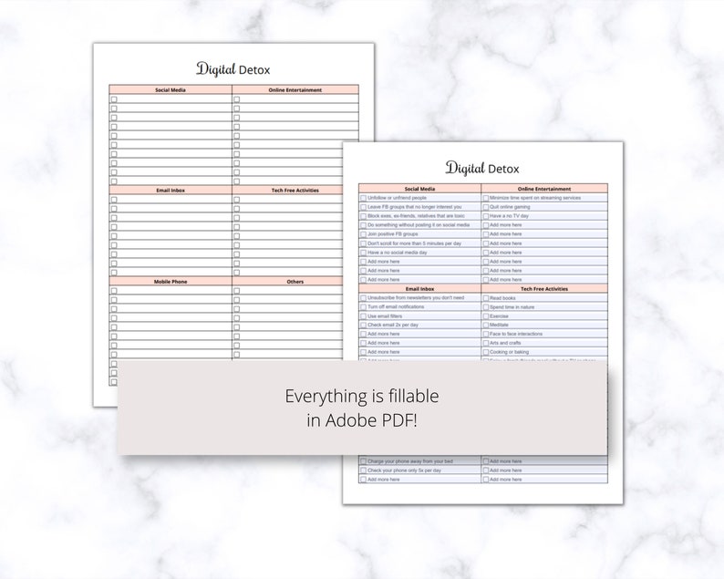 Digital Detox Checklist Printable PDF, Digital Detox Planner, Digital ...
