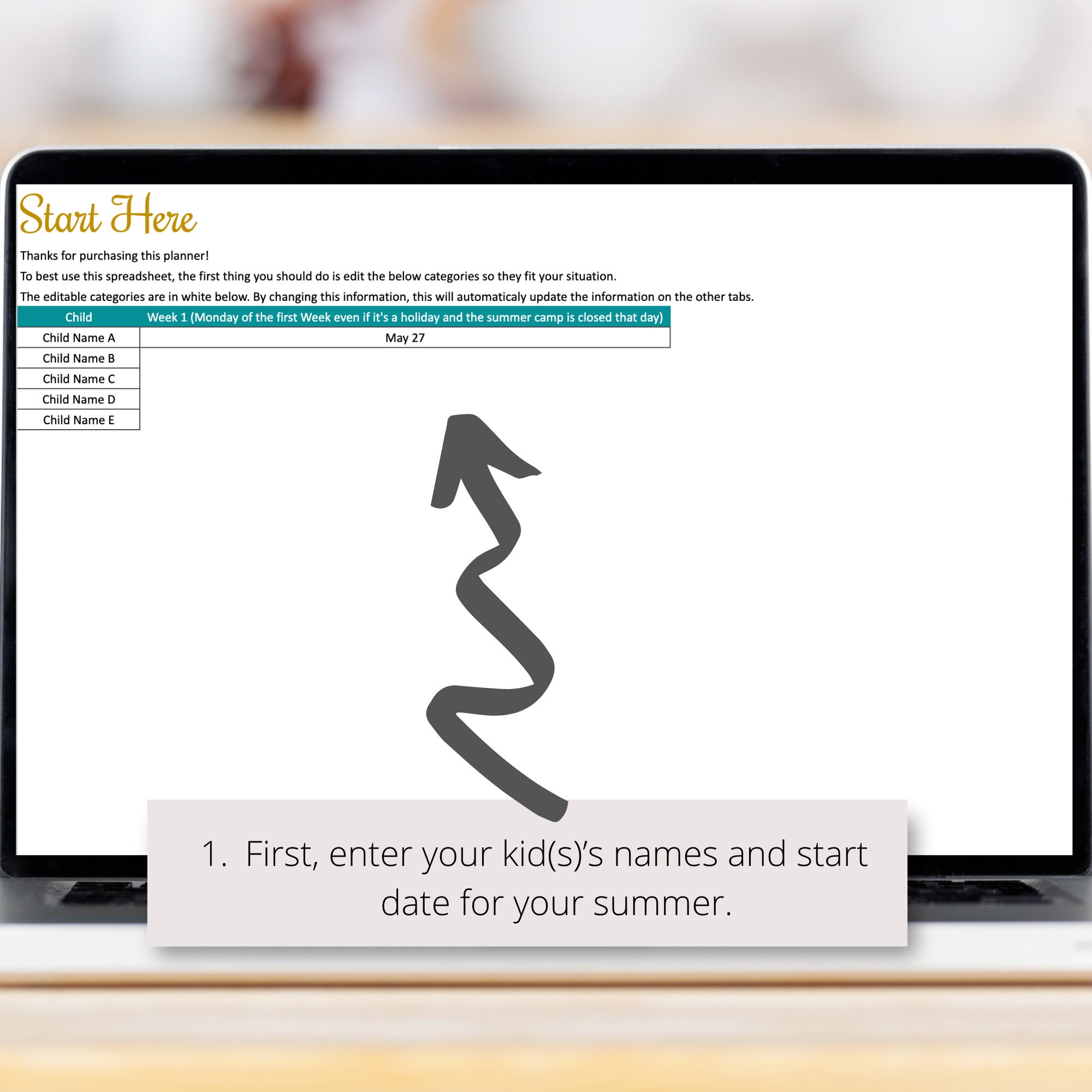 Summer Camp Planner Google Sheets Spreadsheet (14 Weeks), Summer Camp ...
