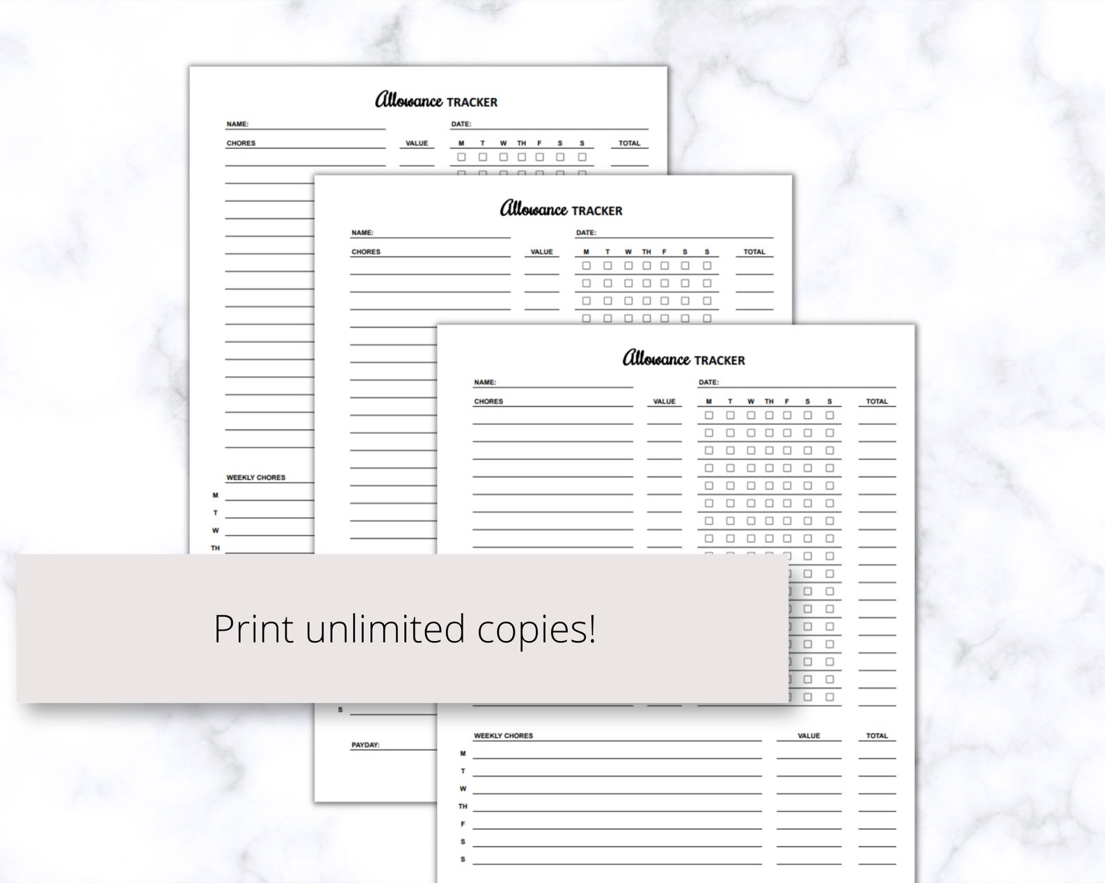Weekly Allowance Tracker Printable PDF Allowance Tracker for - Etsy