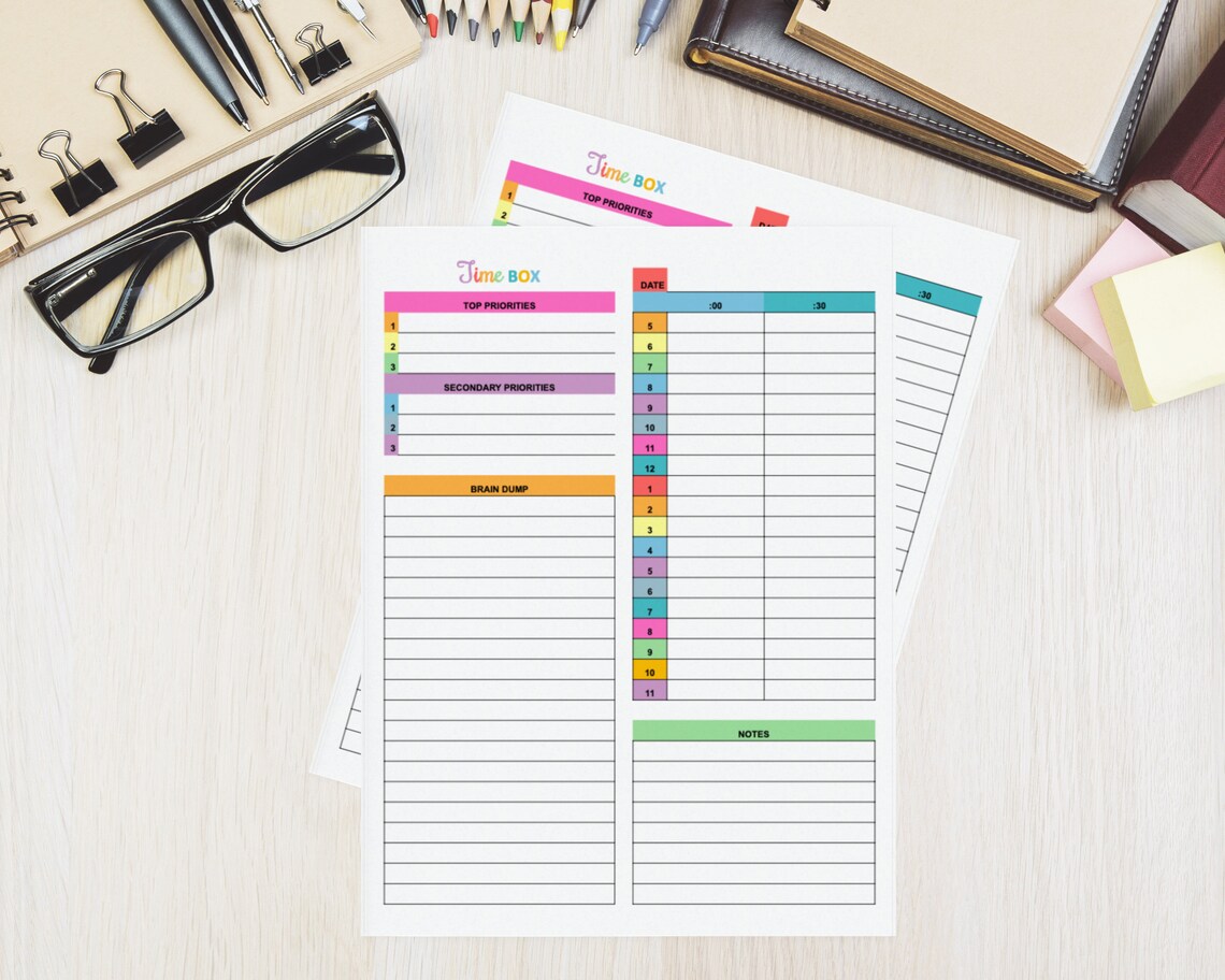 Multi-color Time Box Planner Printable PDF Daily Time - Etsy