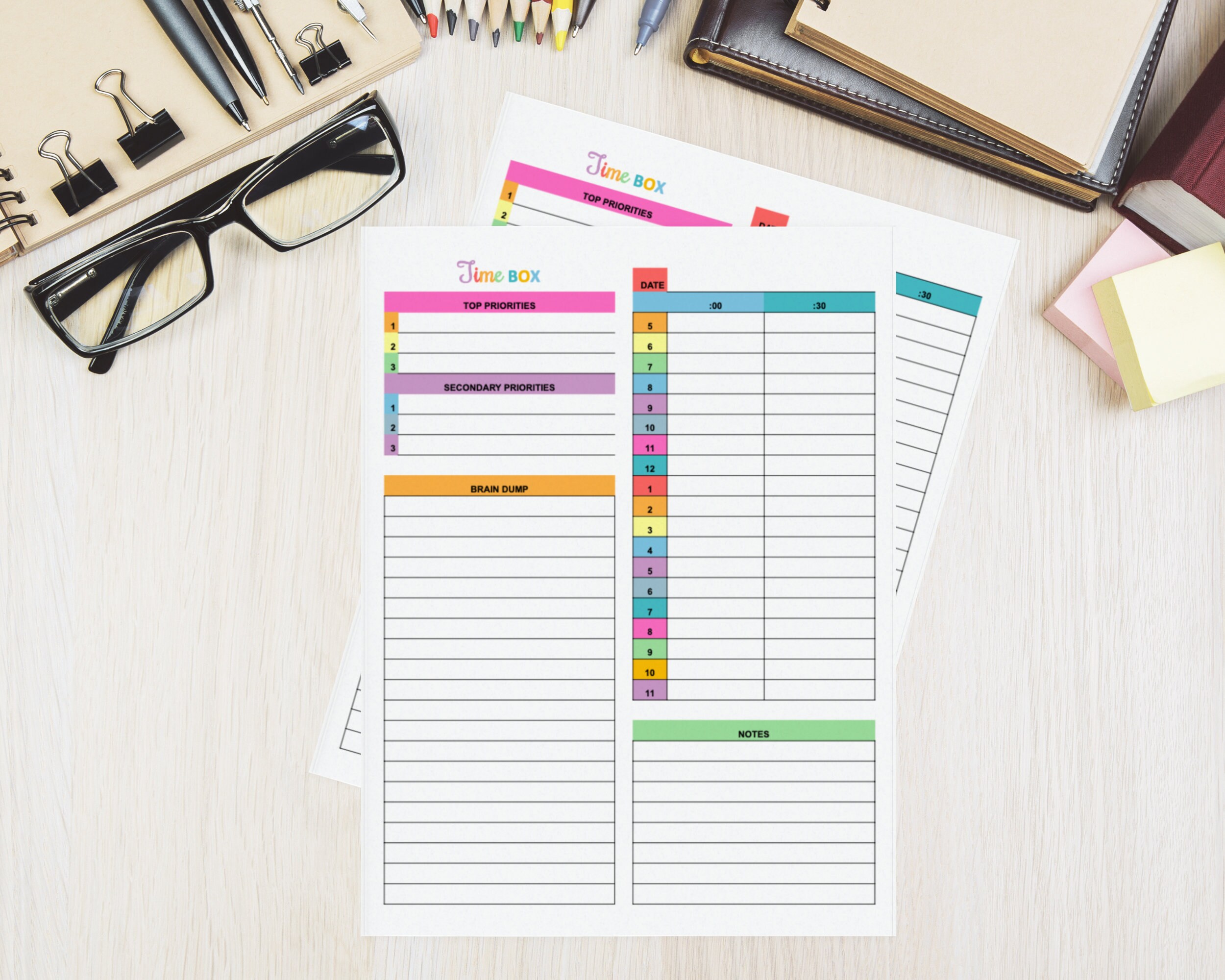 Multi-color Time Box Planner Printable PDF, Daily Time Planner, Time ...