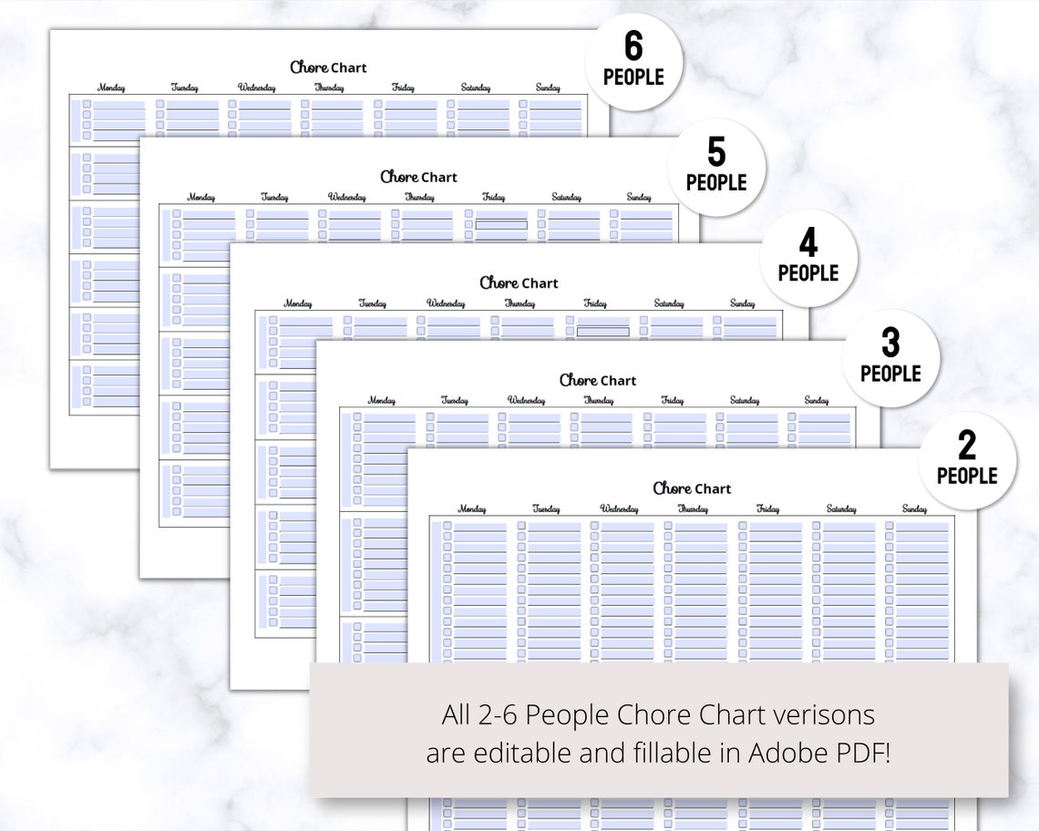 Chore Chart Printable PDF for Family or Adults, Daily Weekly Chore ...