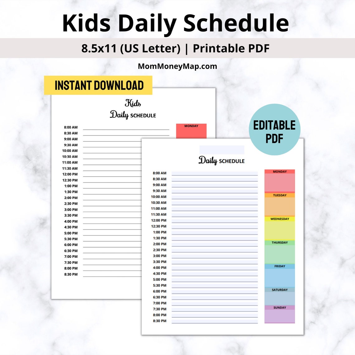 Kids Daily Schedule Printable PDF, Children's Daily Schedule, Daily ...