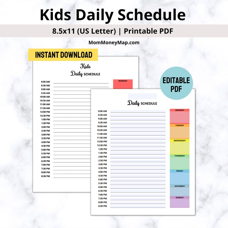 Kids Daily Schedule Printable PDF, Children's Daily Schedule, Daily ...