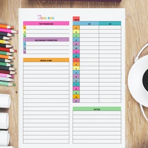 Multi-color Time Box Planner Printable PDF, Daily Time Planner, Time ...