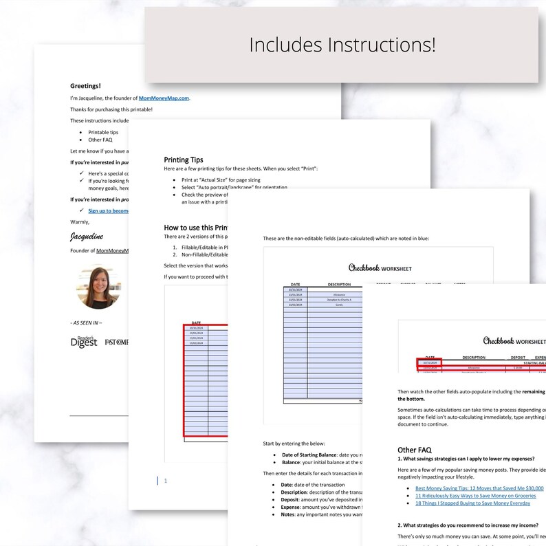 Checkbook Worksheet Printable PDF. Check Register Reconciliation ...